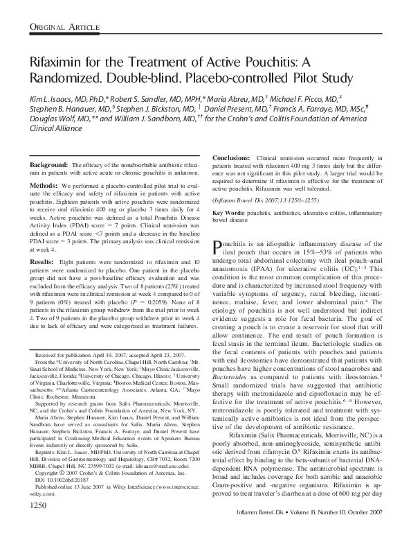 (PDF) Rifaximin for the treatment of active pouchitis: A randomized ...