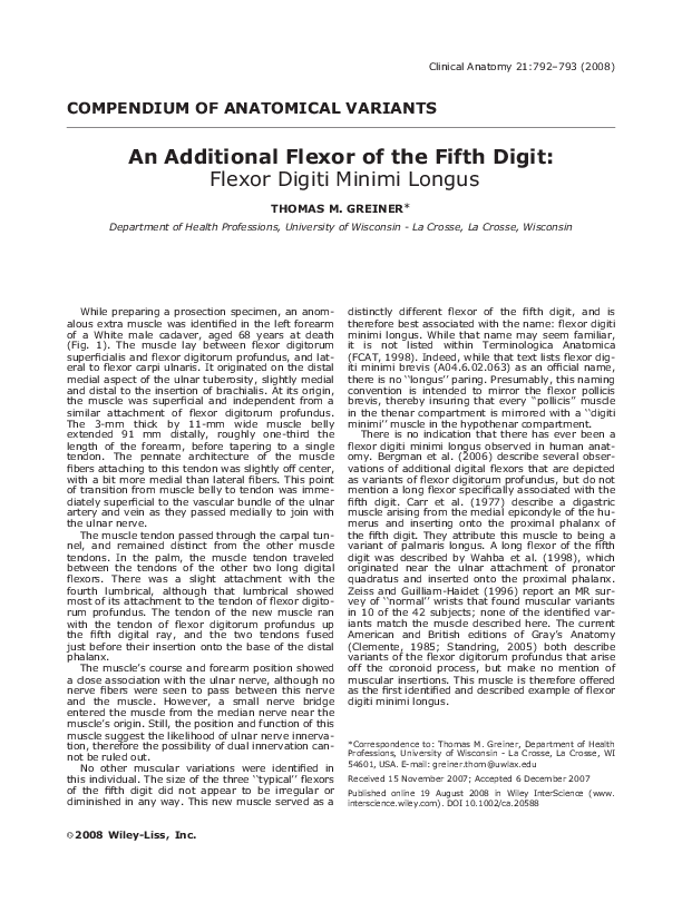 (PDF) An additional flexor of the fifth digit: Flexor digiti minimi longus
