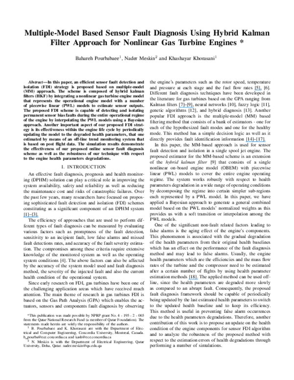 Pdf Multiple Model Based Sensor Fault Diagnosis Using Hybrid Kalman