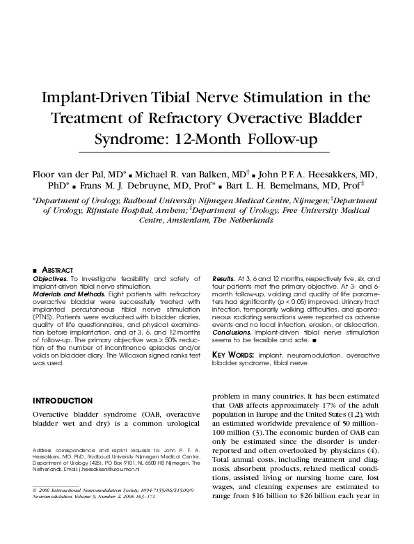 (PDF) Implant-Driven Tibial Nerve Stimulation in the Treatment of ...