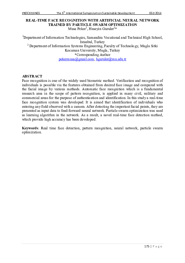 (PDF) Real-Time Face Recognition With Artificial Neural Network Trained by Particle Swarm ...