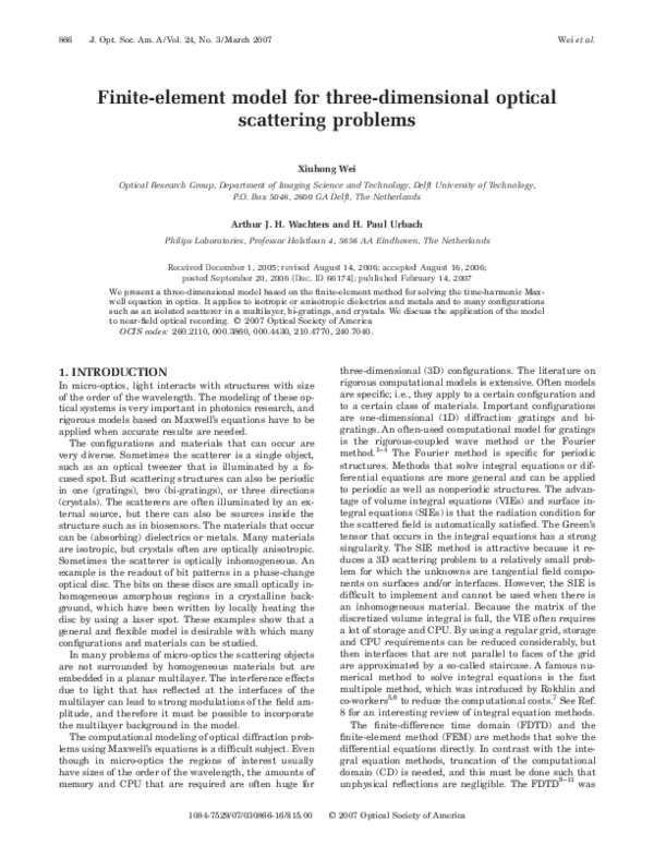 (PDF) Finite-element model for three-dimensional optical scattering problems