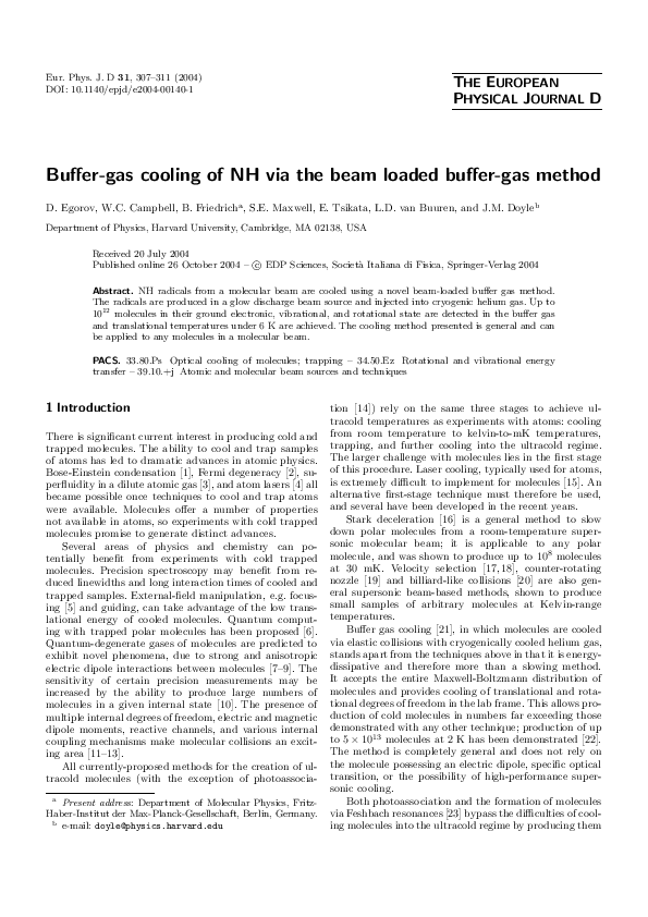 (PDF) Buffer-gas cooling of NH via the beam loaded buffer-gas method