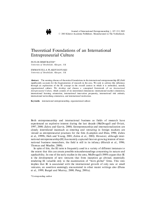 culture in international entrepreneurship