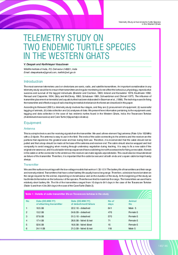 (PDF) Telemetry Study on Two Endemic Turtle Species in the Western Ghats