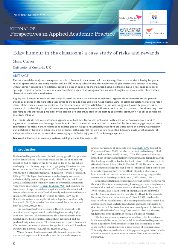 (PDF) Edgy humour in the classroom: a case study of risks and rewards
