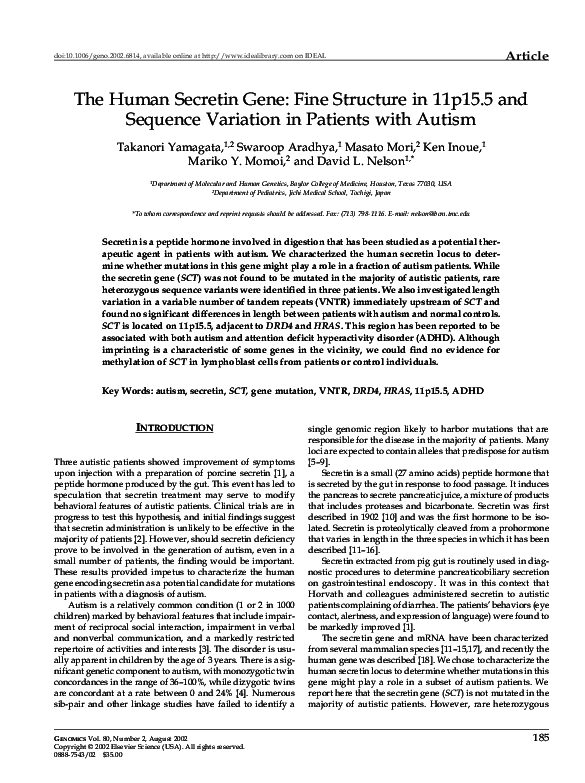 (PDF) The Human Secretin Gene: Fine Structure in 11p15.5 and Sequence ...