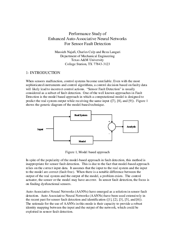 (PDF) Performance Study of Enhanced Auto-Associative Neural Networks For Sensor Fault Detection