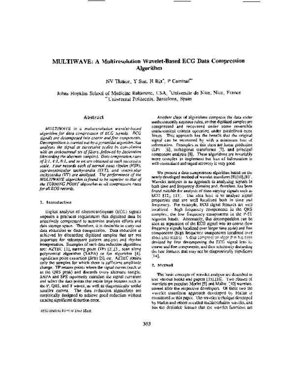 Pdf Multiwave A Multiresolution Wavelet Based Ecg Data Compression Algorithm