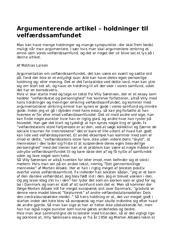 (DOC) Argumenterende artikel – holdninger til velfaerdssamfundet