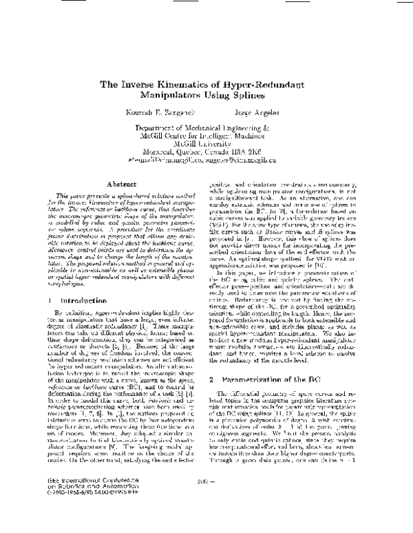 (PDF) The inverse kinematics of hyper-redundant manipulators using splines