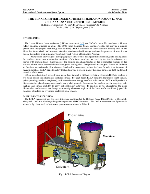 (PDF) The Lunar Orbiter Laser Altimeter (LOLA) on NASA’s Lunar ...