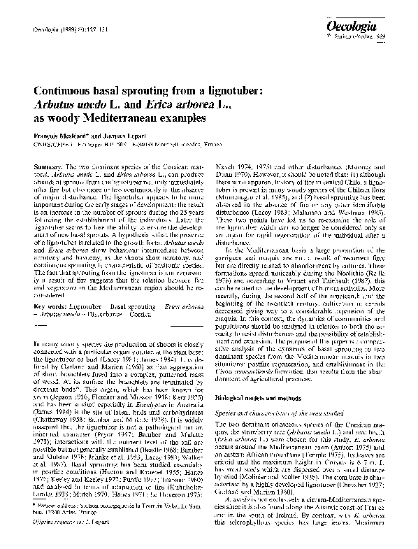 (PDF) Continuous basal sprouting from a lignotuber:Arbutus unedo L ...