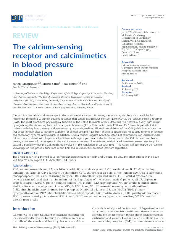 (PDF) The calcium-sensing receptor and calcimimetics in blood pressure ...