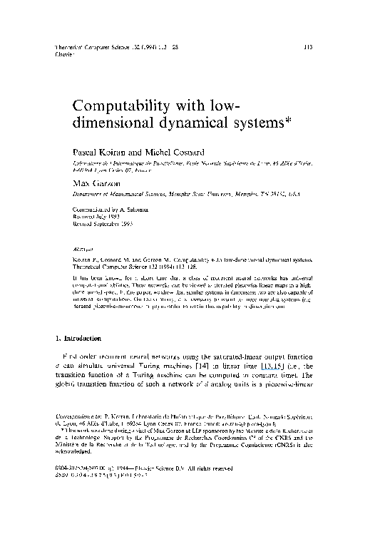 Pdf Computability With Low Dimensional Dynamical Systems