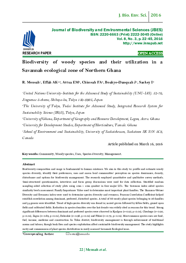 (PDF) Biodiversity of woody species and their utilization in a Savannah ...
