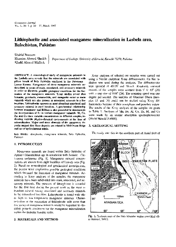 (PDF) Lithiophorite and associated manganese mineralization in Lasbela ...