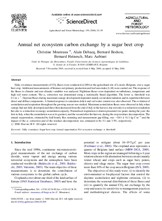 (PDF) Annual net ecosystem carbon exchange by a sugar beet crop