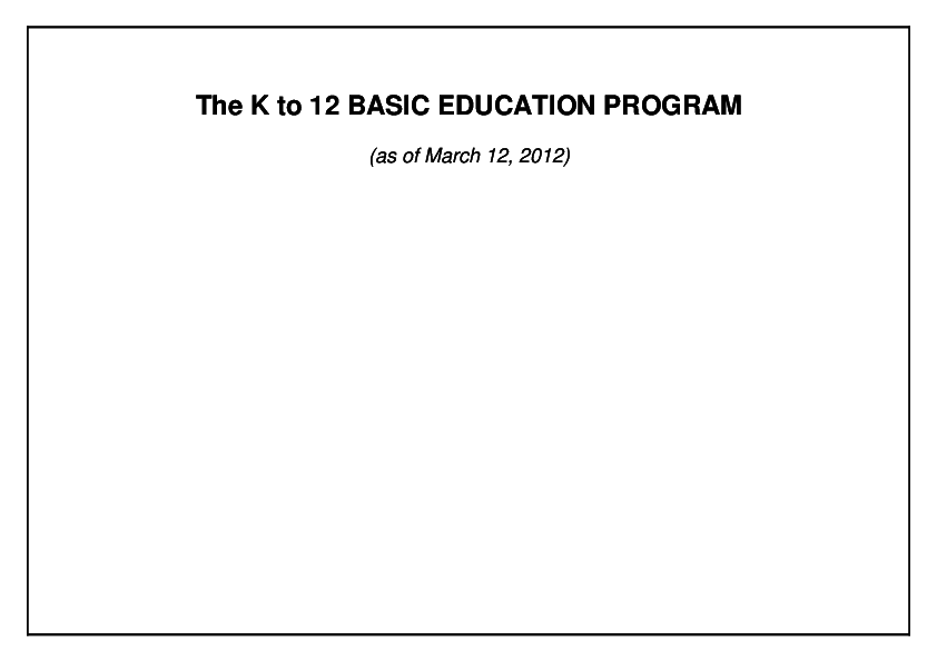 (PDF) The K to 12 BASIC EDUCATION PROGRAM The K to 12 BASIC EDUCATION ...