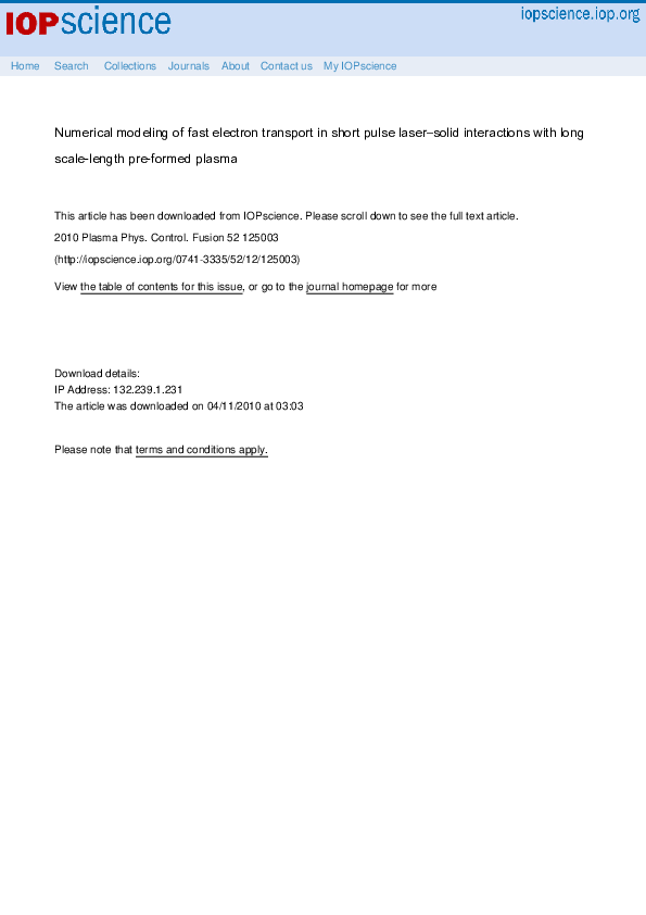 (PDF) Numerical modeling of fast electron transport in short pulse ...