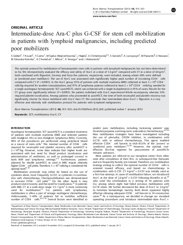 (PDF) Intermediate-dose Ara-C plus G-CSF for stem cell mobilization in ...