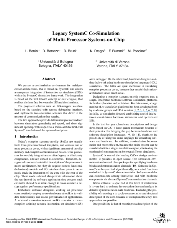 Pdf Legacy Systemc Co Simulation Of Multi Processor Systems On Chip