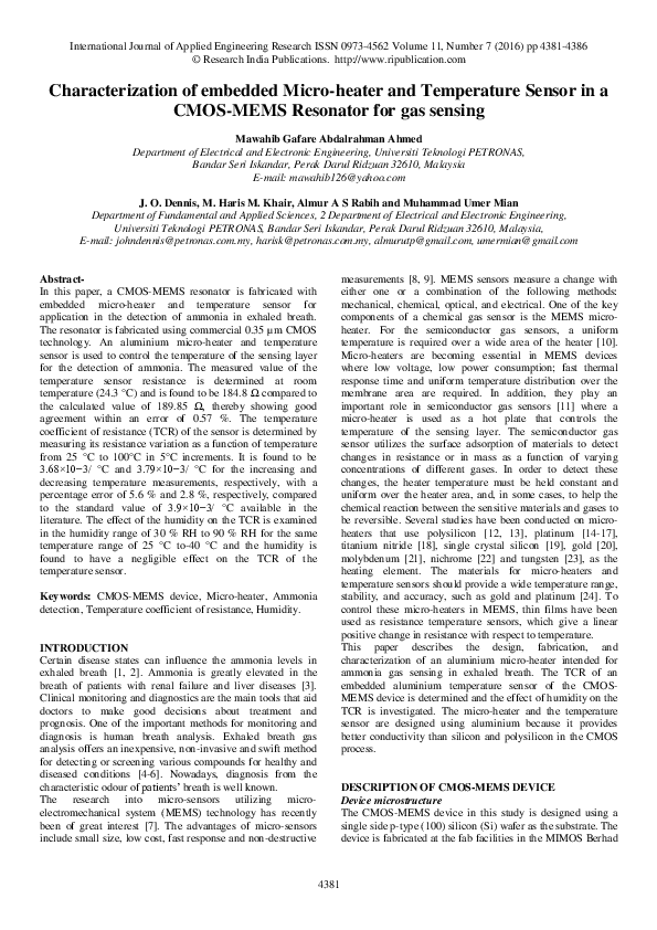 Pdf Characterization Of Embedded Micro Heater And Temperature Sensor