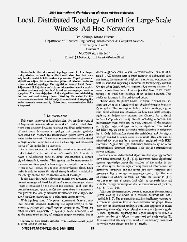 Pdf Local Distributed Topology Control For Large Scale Wireless Ad Hoc Networks