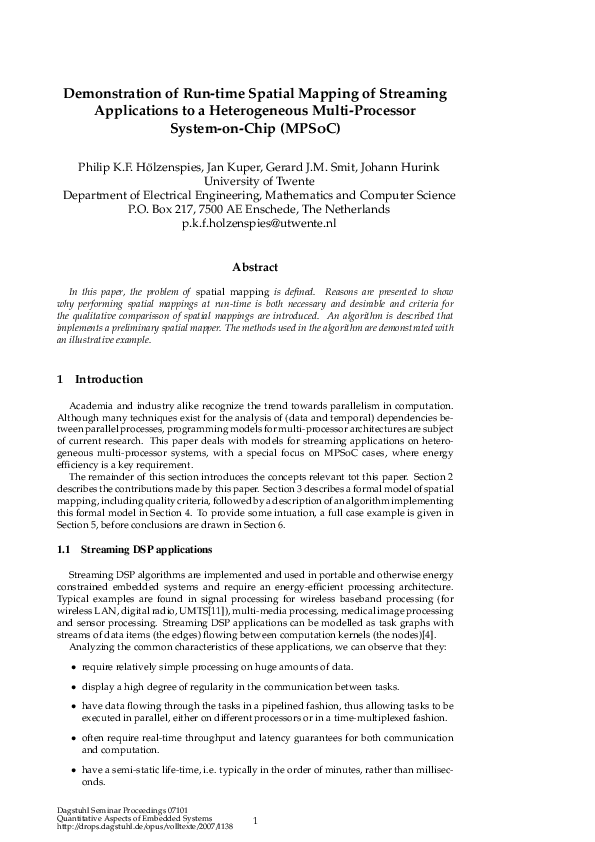 (PDF) Demonstration of run-time spatial mapping of streaming applications to a heterogeneous ...