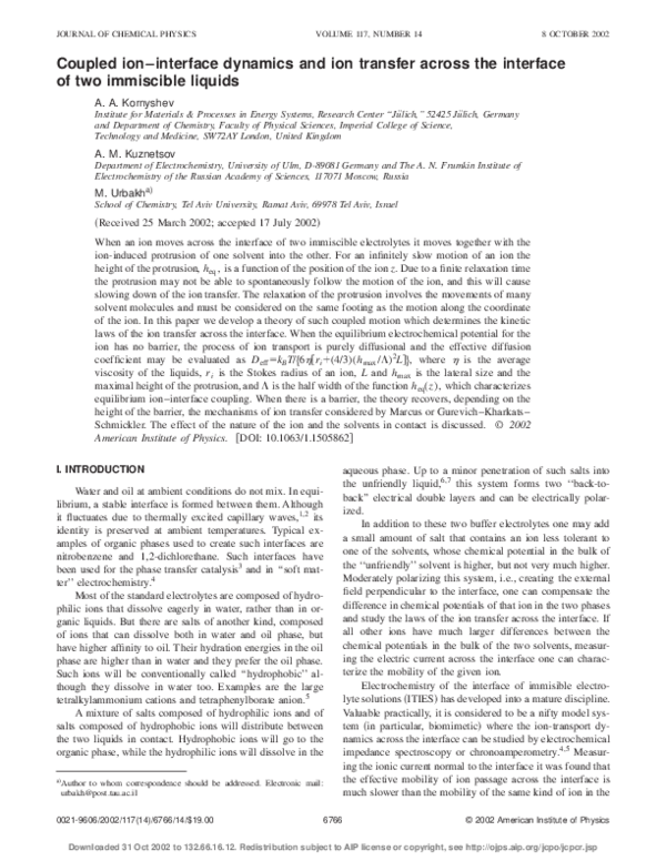 (PDF) Coupled ion–interface dynamics and ion transfer across the ...