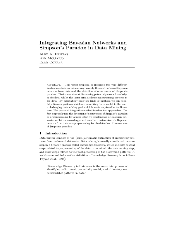 (PDF) Integrating Bayesian networks and Simpson's paradox in data mining
