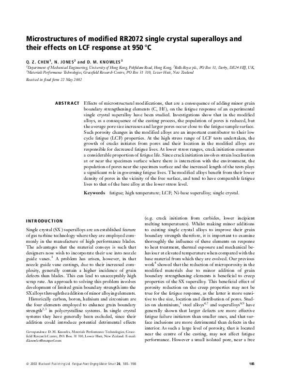 (PDF) Microstructures of modified RR2072 single crystal superalloys and their effects on LCF ...