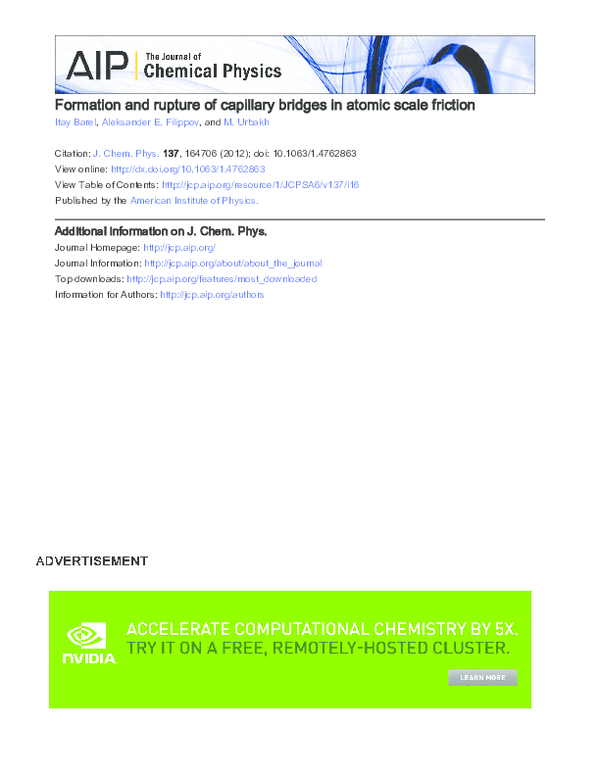 (PDF) Formation and rupture of capillary bridges in atomic scale friction