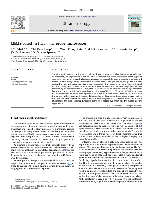 (PDF) MEMS-based fast scanning probe microscopes