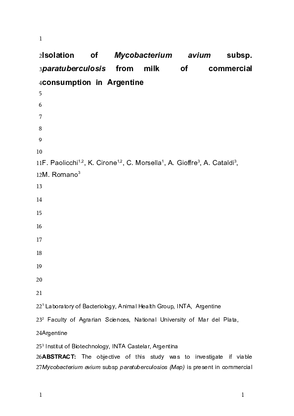 (PDF) Isolation of Mycobacterium avium subsp. paratuberculosis from Muscle Tissue of Naturally ...
