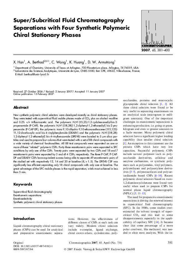 (PDF) Super/Subcritical Fluid Chromatography Separations with Four ...
