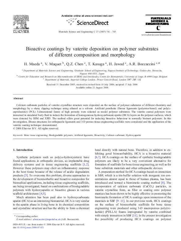 (PDF) Bioactive coatings by vaterite deposition on polymer substrates ...