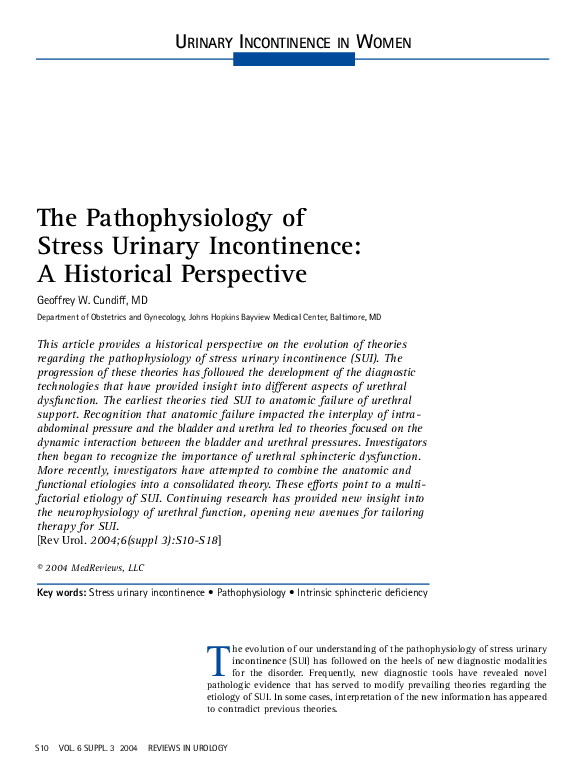 (PDF) The pathophysiology of stress urinary incontinence: a historical ...