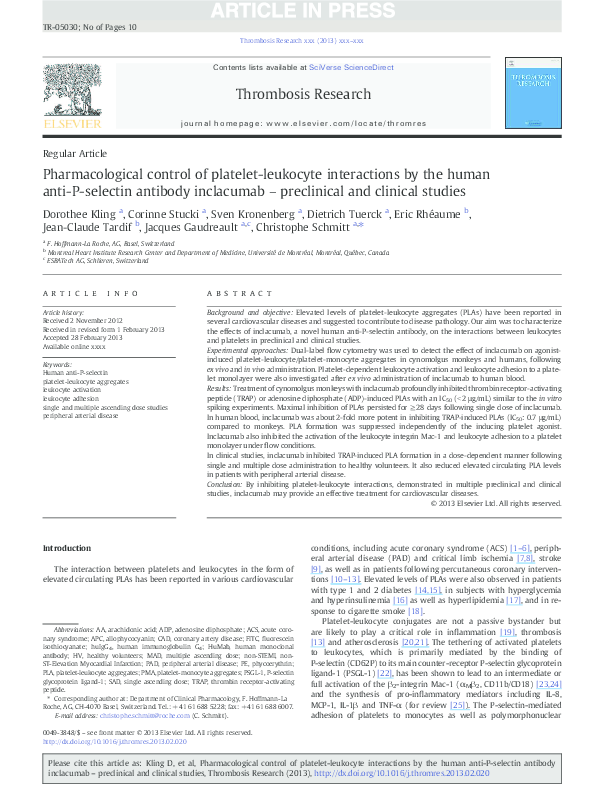 (PDF) Pharmacological control of platelet-leukocyte interactions by the ...