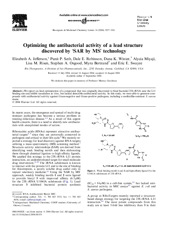 (PDF) Optimizing the antibacterial activity of a lead structure ...