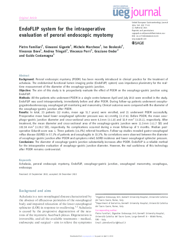 (PDF) EndoFLIP system for the intraoperative evaluation of peroral ...