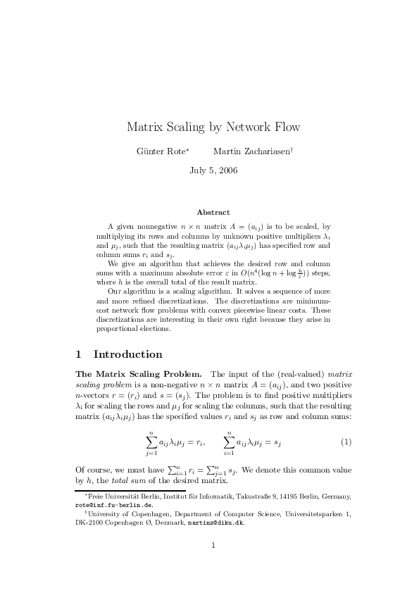 (PDF) Matrix scaling by network flow