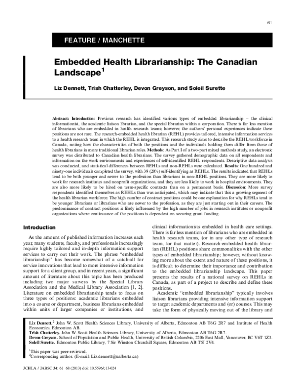 (PDF) Embedded Health Librarianship: The Canadian Landscape 1