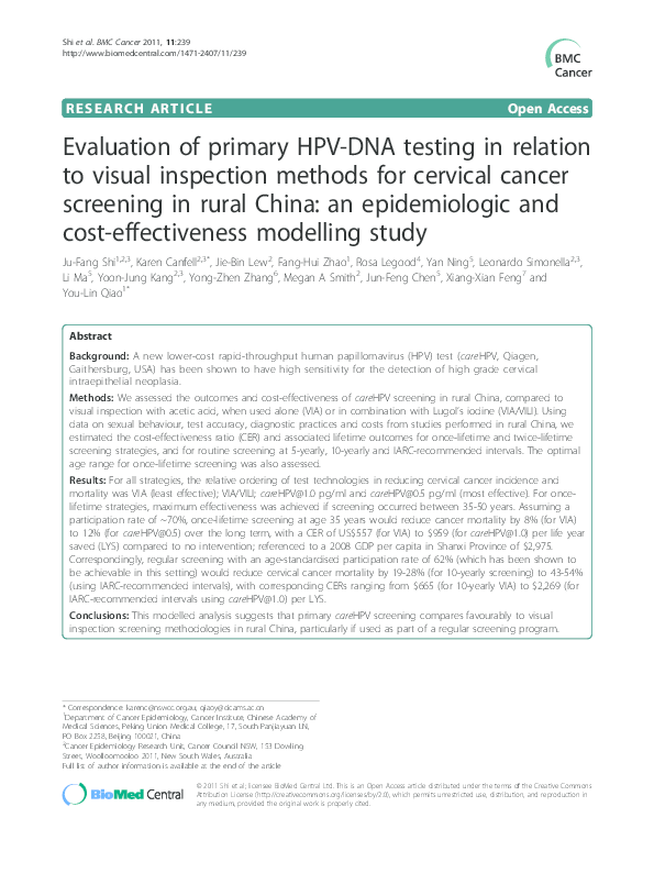 (PDF) Evaluation of primary HPV-DNA testing in relation to visual ...