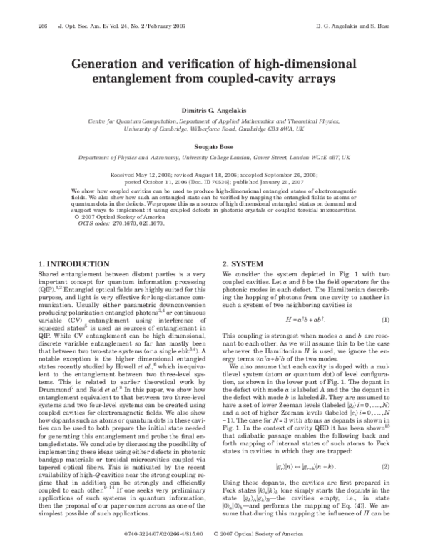 Pdf Generation And Verification Of High Dimensional Entanglement From