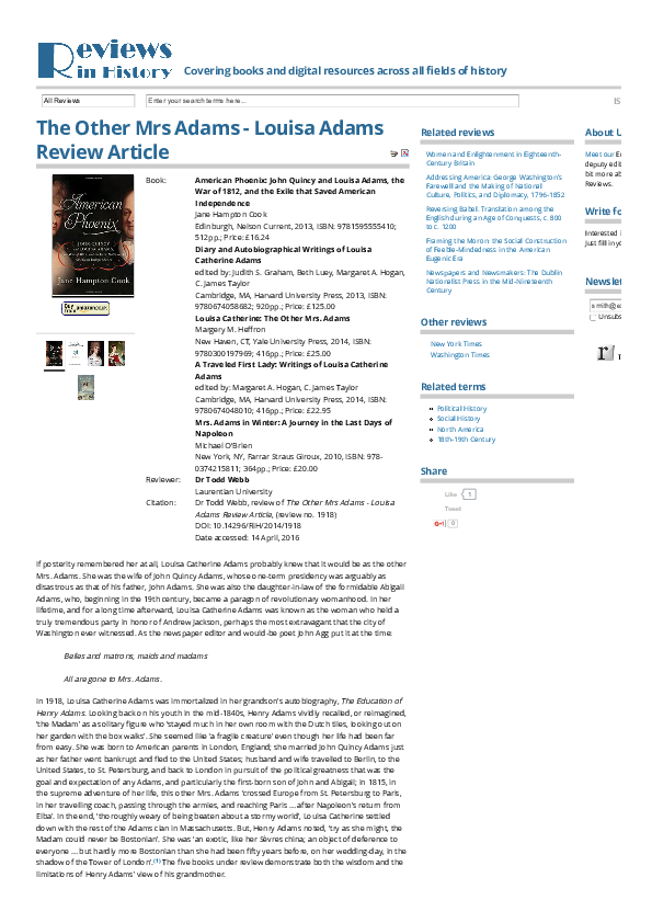 (PDF) The Other Mrs. Adams: Louisa Adams Review Article