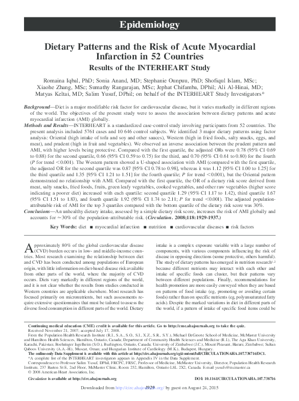 (PDF) Dietary Patterns and the Risk of Acute Myocardial Infarction in ...