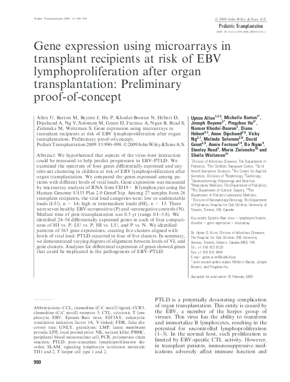 (PDF) Gene expression using microarrays in transplant recipients at risk of EBV ...