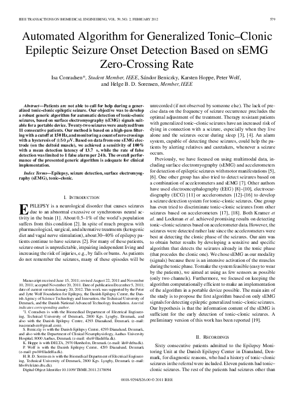 Pdf Automated Algorithm For Generalized Tonicclonic Epileptic Seizure Onset Detection Based