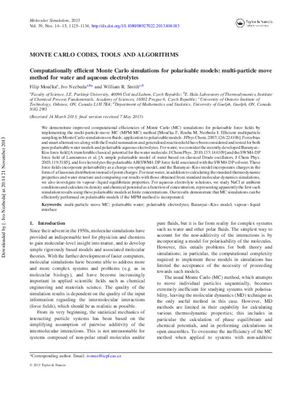 (PDF) Computationally efficient Monte Carlo simulations for polarisable models: multi-particle ...
